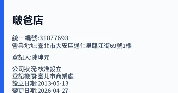 啵爸店的照片-統編 31877693(臺北市) 公司登記資料與營業項目詳細圖表