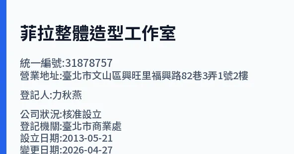菲拉整體造型工作室的照片-統編 31878757(臺北市) 公司登記資料與營業項目詳細圖表