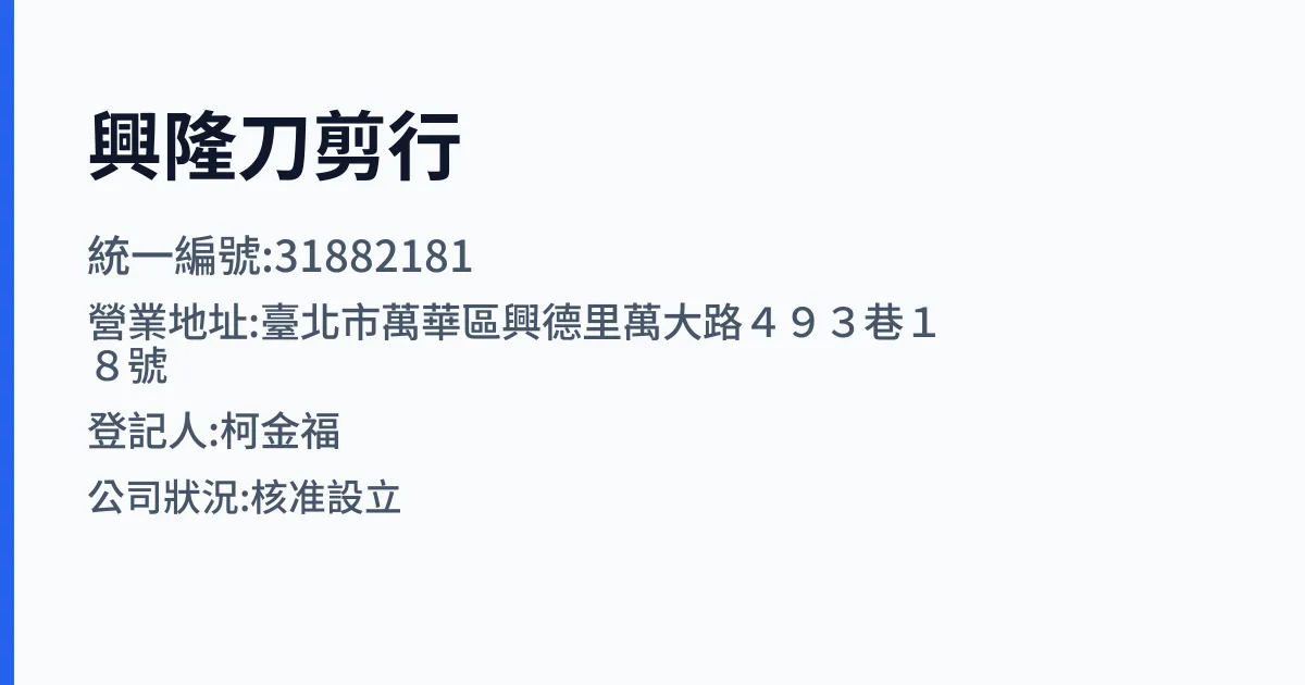 興隆刀剪行 - 統編 31882181(臺北市) 公司登記資料與營業項目詳細圖表