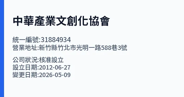中華產業文創化協會的照片-統編 31884934(新竹縣) 公司登記資料與營業項目詳細圖表