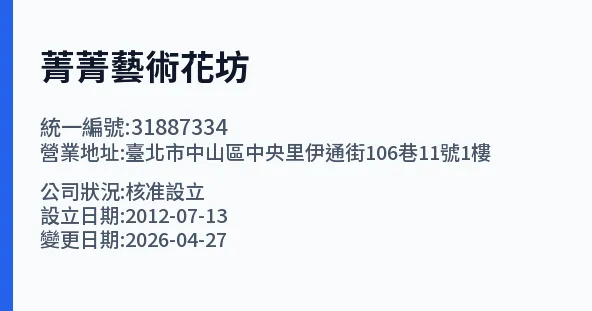 菁菁藝術花坊的照片-統編 31887334(臺北市) 公司登記資料與營業項目詳細圖表