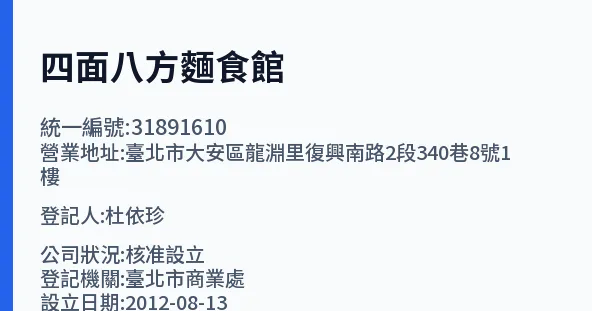 四面八方麵食館的照片-統編 31891610(臺北市) 公司登記資料與營業項目詳細圖表