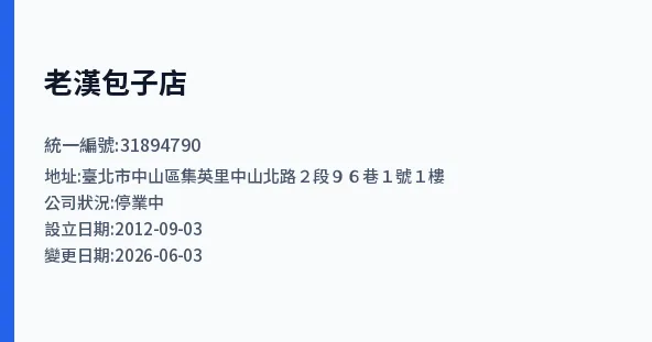 老漢包子店的照片-統編 31894790(臺北市) 公司登記資料與營業項目詳細圖表