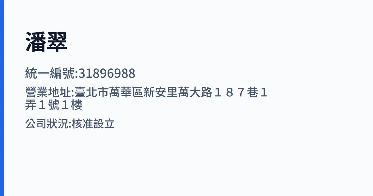 潘翠 - 統編 31896988(臺北市) 公司登記資料與營業項目詳細圖表