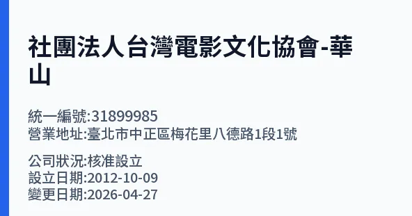 社團法人台灣電影文化協會-華山的照片-統編 31899985(臺北市) 公司登記資料與營業項目詳細圖表