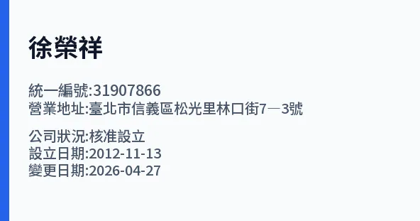 徐榮祥的照片-統編 31907866(臺北市) 公司登記資料與營業項目詳細圖表
