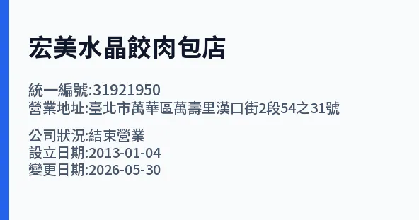 宏美水晶餃肉包店的照片-統編 31921950(臺北市) 公司登記資料與營業項目詳細圖表