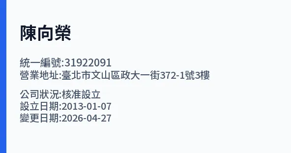陳向榮的照片-統編 31922091(臺北市) 公司登記資料與營業項目詳細圖表