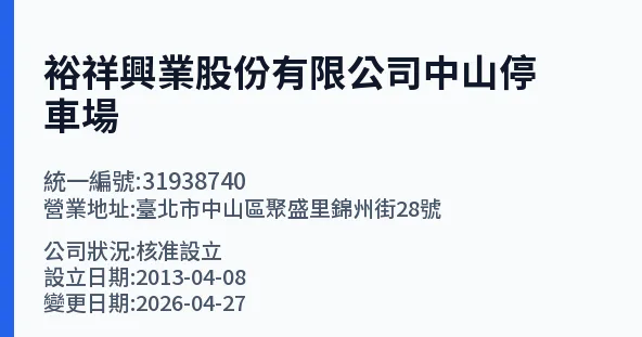 裕祥興業股份有限公司中山停車場的照片-統編 31938740(臺北市) 公司登記資料與營業項目詳細圖表
