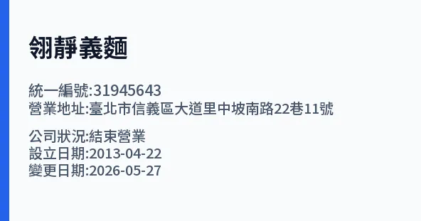 翎靜義麵的照片-統編 31945643(臺北市) 公司登記資料與營業項目詳細圖表