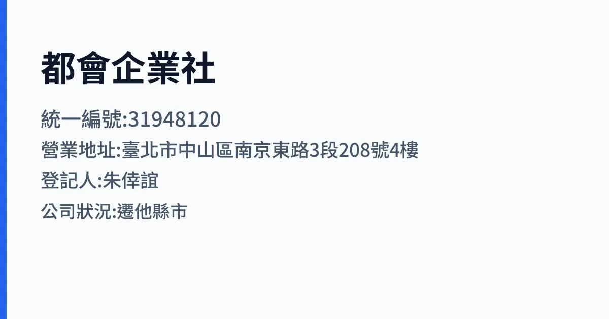 都會企業社 - 統編 31948120(臺中市) 公司登記資料與營業項目詳細圖表