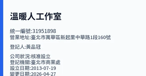 溫暖人工作室的照片-統編 31951898(臺北市) 公司登記資料與營業項目詳細圖表