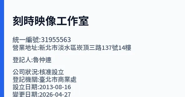 刻時映像工作室的照片-統編 31955563(新北市) 公司登記資料與營業項目詳細圖表