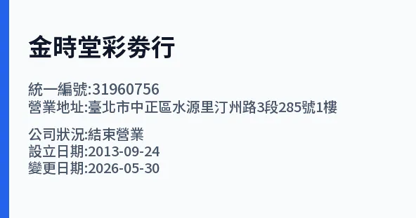 金時堂彩劵行的照片-統編 31960756(臺北市) 公司登記資料與營業項目詳細圖表