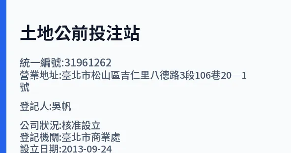 土地公前投注站的照片-統編 31961262(臺北市) 公司登記資料與營業項目詳細圖表