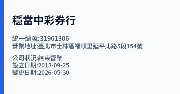 穩當中彩券行的照片-統編 31961306(臺北市) 公司登記資料與營業項目詳細圖表