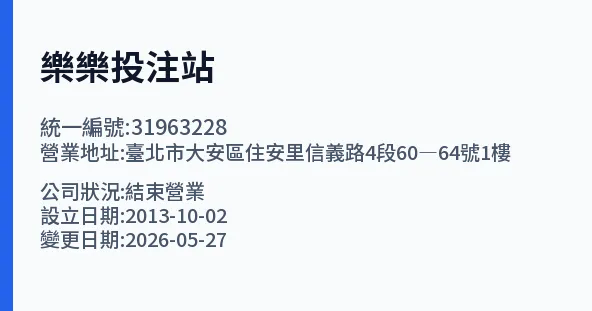 樂樂投注站的照片-統編 31963228(臺北市) 公司登記資料與營業項目詳細圖表