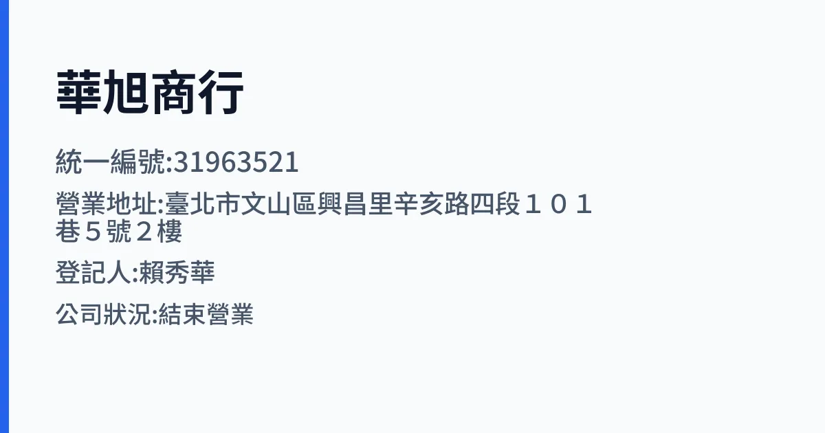 華旭商行 - 統編 31963521(臺北市) 公司登記資料與營業項目詳細圖表