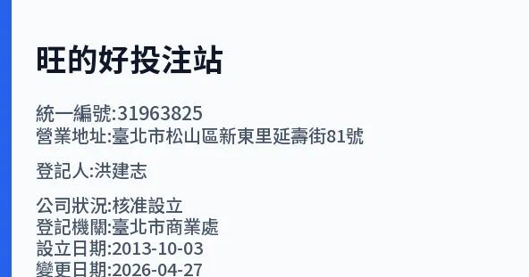 旺的好投注站的照片-統編 31963825(臺北市) 公司登記資料與營業項目詳細圖表