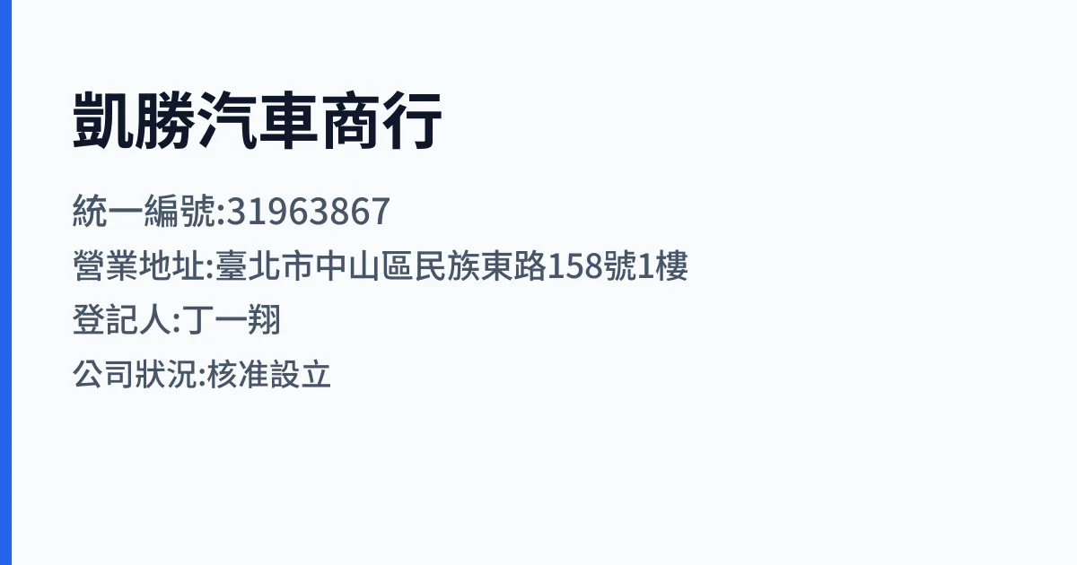 凱勝汽車商行 - 統編 31963867(臺北市) 公司登記資料與營業項目詳細圖表