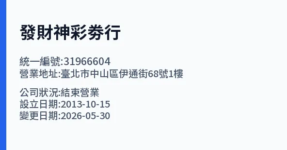 發財神彩劵行的照片-統編 31966604(臺北市) 公司登記資料與營業項目詳細圖表