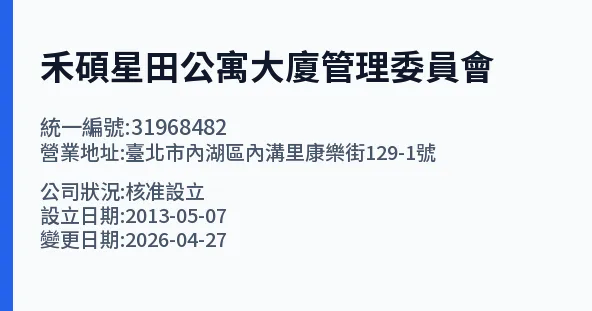 禾碩星田公寓大廈管理委員會的照片-統編 31968482(臺北市) 公司登記資料與營業項目詳細圖表