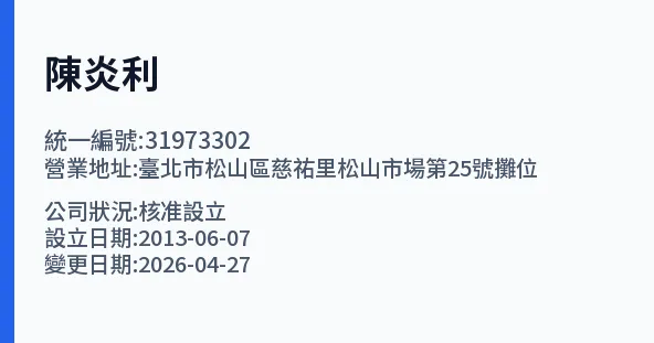陳炎利的照片-統編 31973302(臺北市) 公司登記資料與營業項目詳細圖表