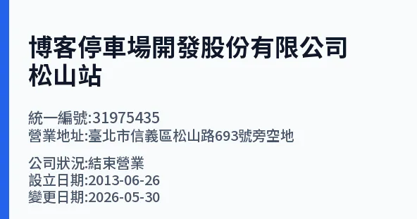 博客停車場開發股份有限公司松山站的照片-統編 31975435(臺北市) 公司登記資料與營業項目詳細圖表