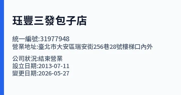 珏豐三發包子店的照片-統編 31977948(臺北市) 公司登記資料與營業項目詳細圖表