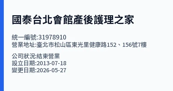 國泰台北會館產後護理之家的照片-統編 31978910(臺北市) 公司登記資料與營業項目詳細圖表