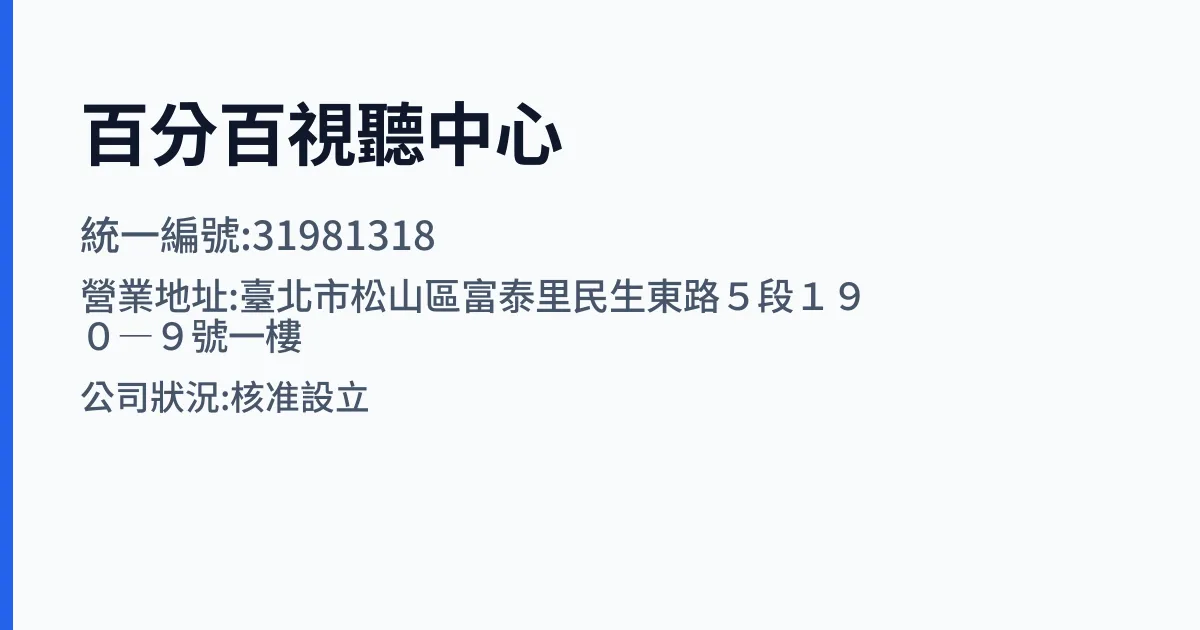 百分百視聽中心 - 統編 31981318(臺北市) 公司登記資料與營業項目詳細圖表