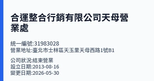 合運整合行銷有限公司天母營業處的照片-統編 31983028(臺北市) 公司登記資料與營業項目詳細圖表