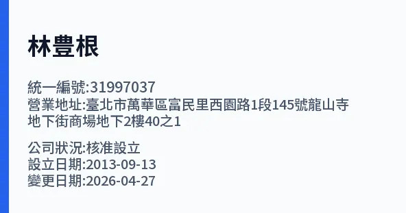 林豊根的照片-統編 31997037(臺北市) 公司登記資料與營業項目詳細圖表
