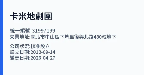 卡米地劇團的照片-統編 31997199(臺北市) 公司登記資料與營業項目詳細圖表