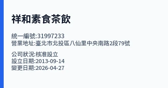 祥和素食茶飲的照片-統編 31997233(臺北市) 公司登記資料與營業項目詳細圖表