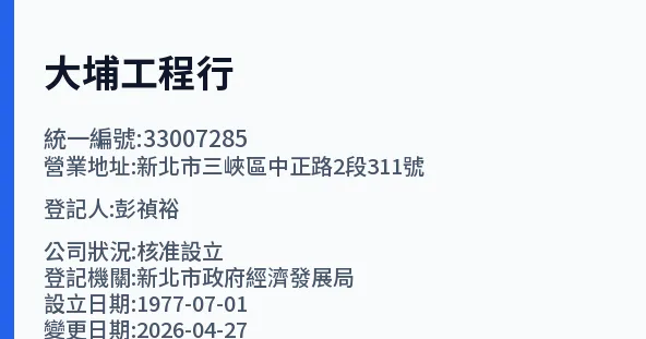 大埔工程行的照片-統編 33007285(新北市) 公司登記資料與營業項目詳細圖表