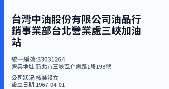 台灣中油股份有限公司油品行銷事業部台北營業處三峽加油站的照片-統編 33031264(新北市) 公司登記資料與營業項目詳細圖表