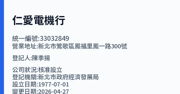 仁愛電機行的照片-統編 33032849(新北市) 公司登記資料與營業項目詳細圖表