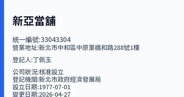 新亞當舖的照片-統編 33043304(新北市) 公司登記資料與營業項目詳細圖表