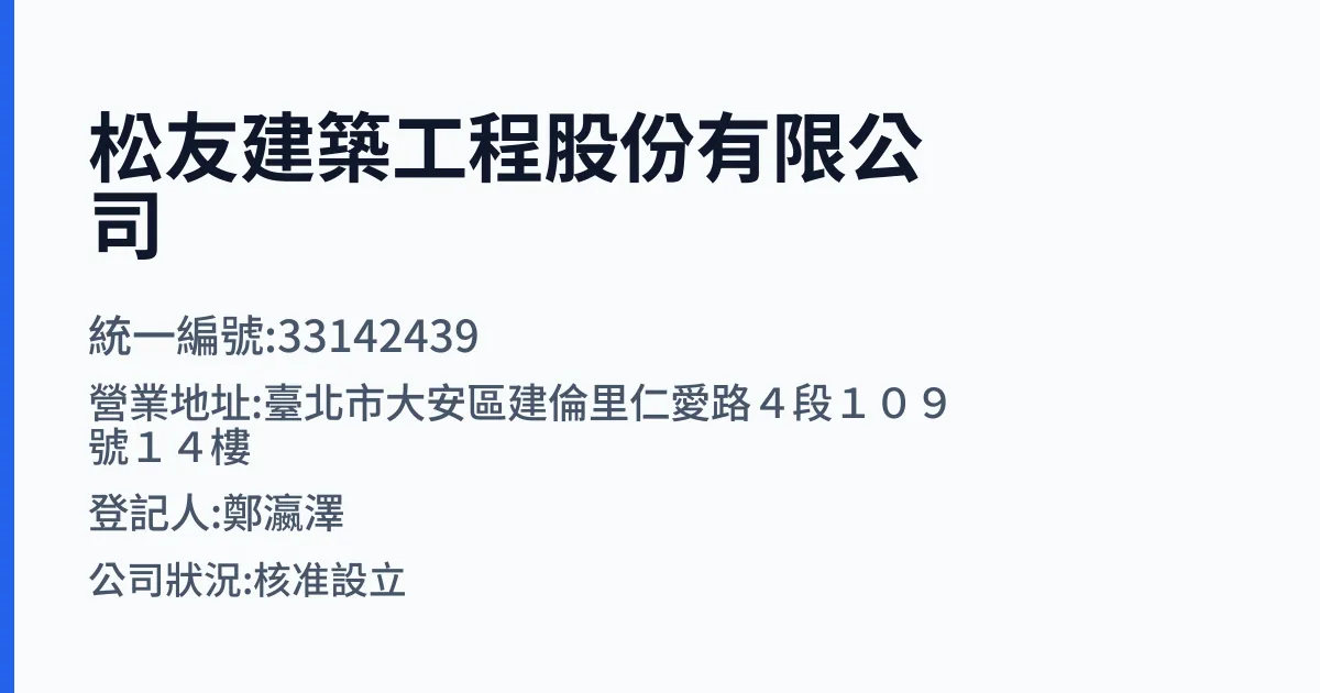 松友建築工程股份有限公司 - 統編 33142439(臺北市) 公司登記資料與營業項目詳細圖表