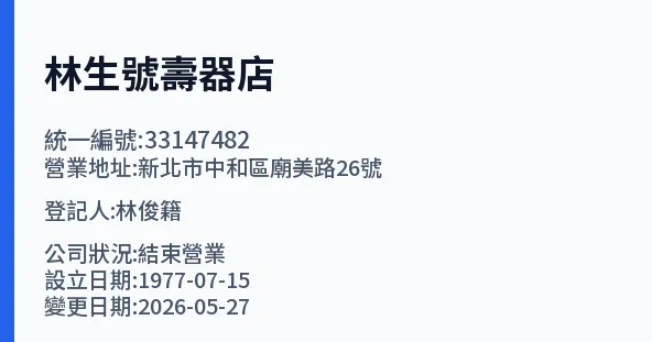 林生號壽器店的照片-統編 33147482(新北市) 公司登記資料與營業項目詳細圖表