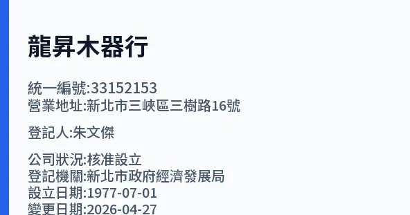 龍昇木器行的照片-統編 33152153(新北市) 公司登記資料與營業項目詳細圖表