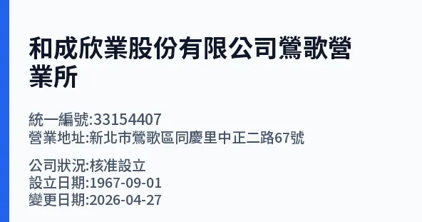 和成欣業股份有限公司鶯歌營業所的照片-統編 33154407(新北市) 公司登記資料與營業項目詳細圖表