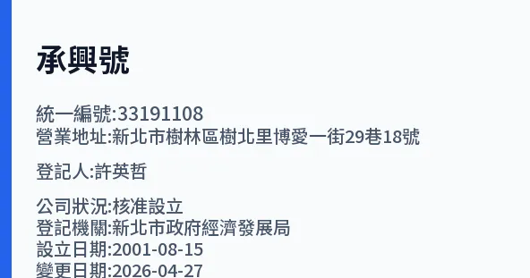 承興號的照片-統編 33191108(新北市) 公司登記資料與營業項目詳細圖表