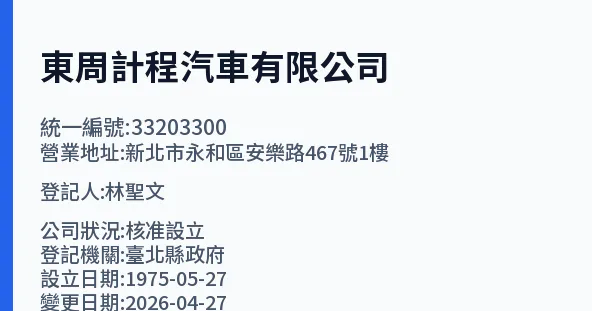 東周計程汽車有限公司的照片-統編 33203300(新北市) 公司登記資料與營業項目詳細圖表