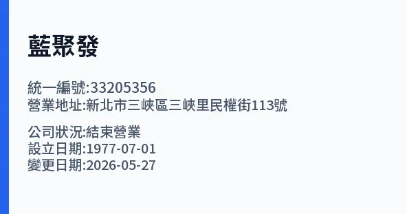 藍聚發的照片-統編 33205356(新北市) 公司登記資料與營業項目詳細圖表