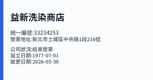 益新洗染商店的照片-統編 33234253(新北市) 公司登記資料與營業項目詳細圖表