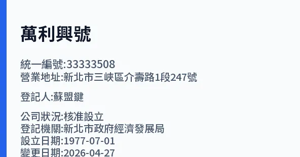 萬利興號的照片-統編 33333508(新北市) 公司登記資料與營業項目詳細圖表