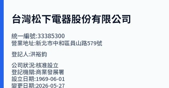 台灣松下電器股份有限公司的照片-統編 33385300(新北市) 公司登記資料與營業項目詳細圖表