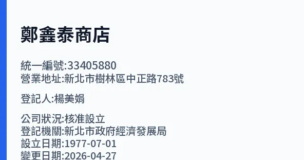 鄭錱泰商店的照片-統編 33405880(新北市) 公司登記資料與營業項目詳細圖表